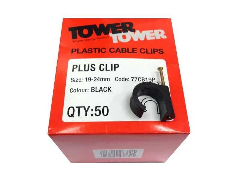 (50) TOWER +19mm Black Clips – PlutoDirect